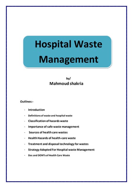 Hospital hazardous waste management practices in Punjab, Pakistan | PPTX
