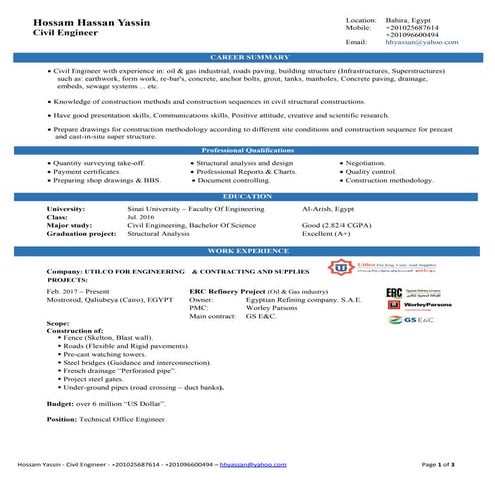 Hossam yassin cv - technical office engineer | PDF