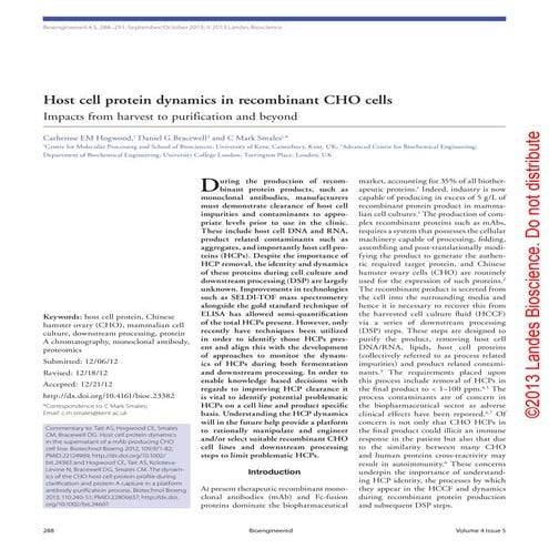 Host cell protein dynamics in recombinant CHO cells-Impact from harvest ...