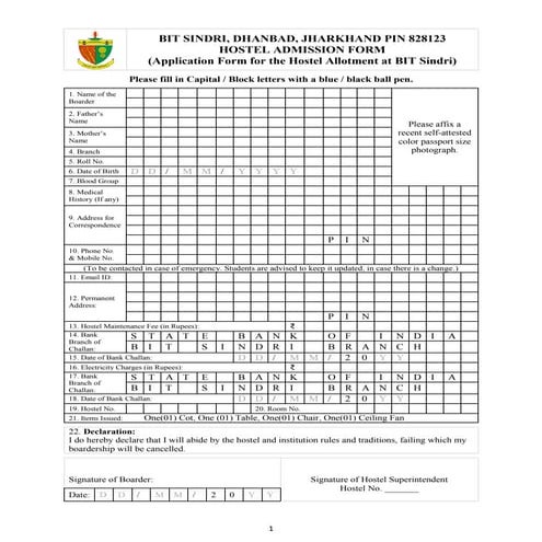 Hostel admission-form | PDF