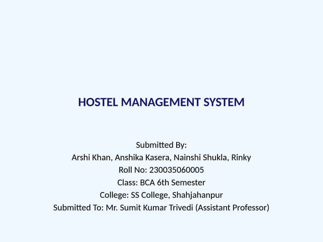 Hostel management system ppt | PPTX