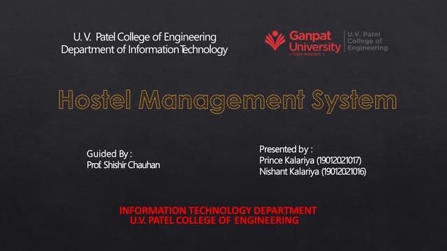 Hostel management system ppt | PPTX