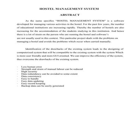 Hostel Management System Php And Mysql Projectdocx 2047