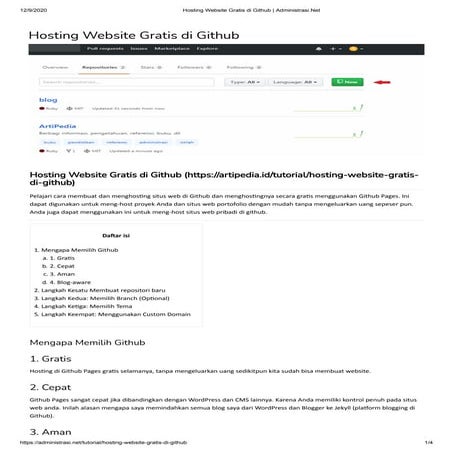 Hosting website gratis di github administrasi.net