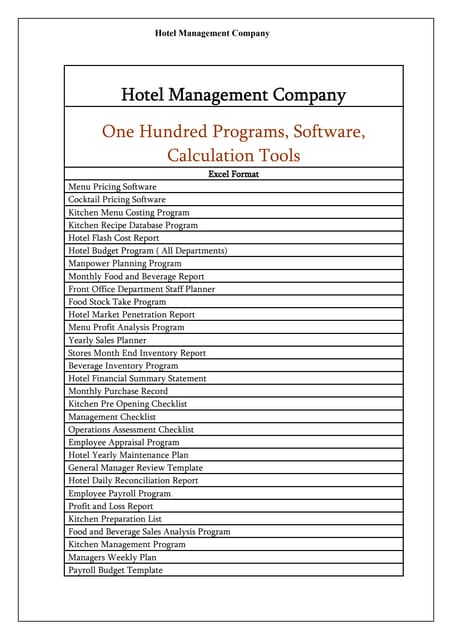 Hotel inspection checklist | PDF