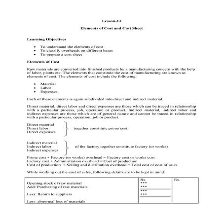 Hotel accounting hotel cost accounting - cost sheet problems & elements ...