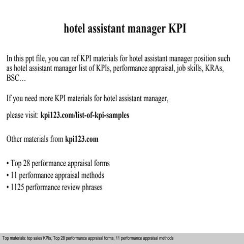 Hotel assistant manager kpi | PPT