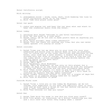 Hotel california script | DOCX