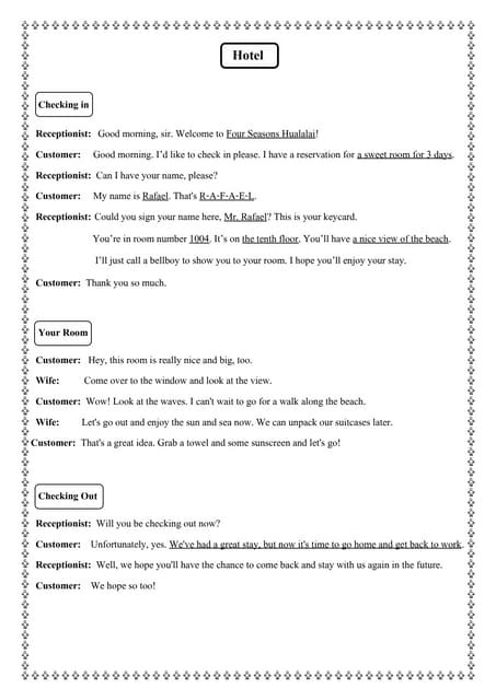 Dialogue between a receptionist and a possible customer | PDF