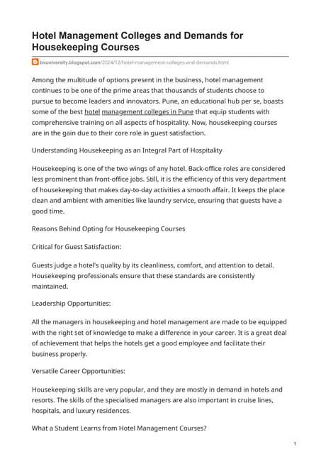 Hotel Management Course | PDF | Hospitality Industry | Industries