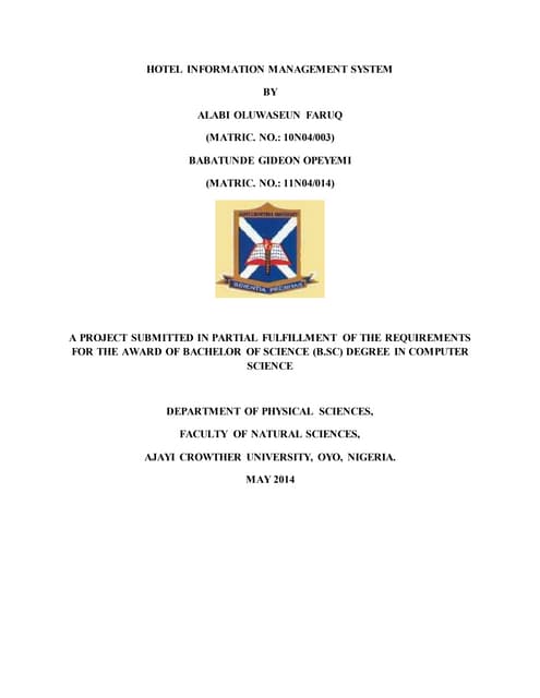 Hotel management system in a DBMS project | PDF