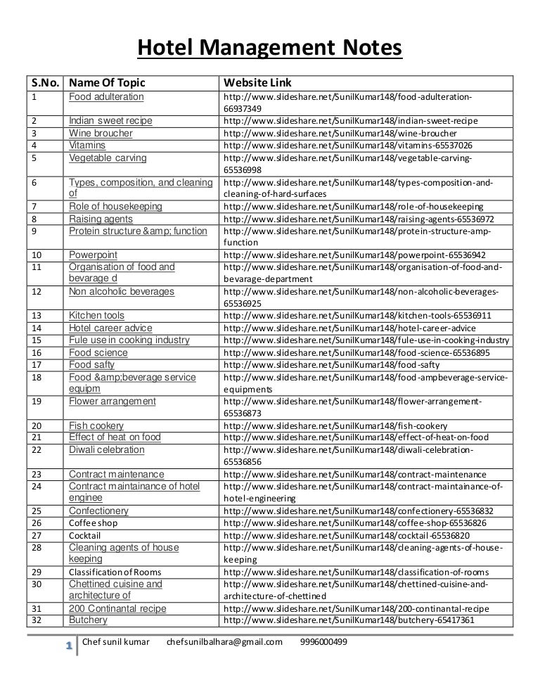 Hotel management notes link
