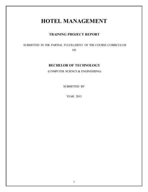 Hotel management synopsis | DOCX | Hospitality Industry | Industries