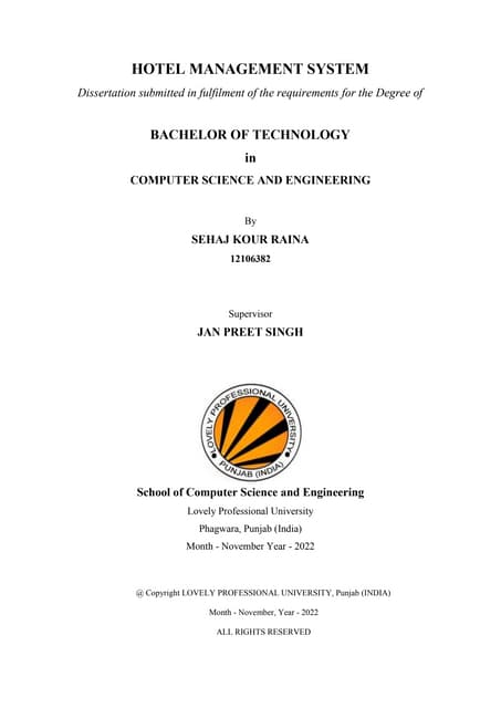 Hotel management system in a DBMS project | PDF