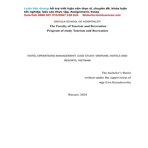 HOTEL OPERATIONS MANAGEMENT CASE STUDY VINPEARL HOTELS AND RESORTS ...
