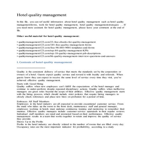 Hotel quality management | DOCX