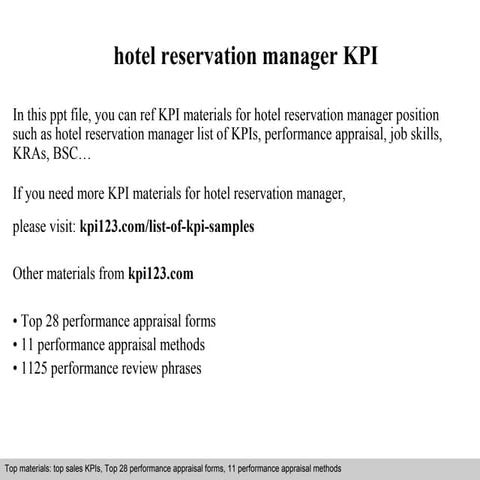 Hotel duty manager kpi | PPT