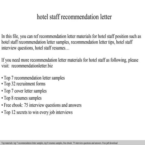 Hotel staff recommendation letter | PPT