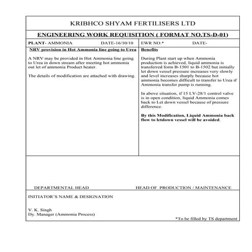 Hot nh3 line nrv provision | PDF