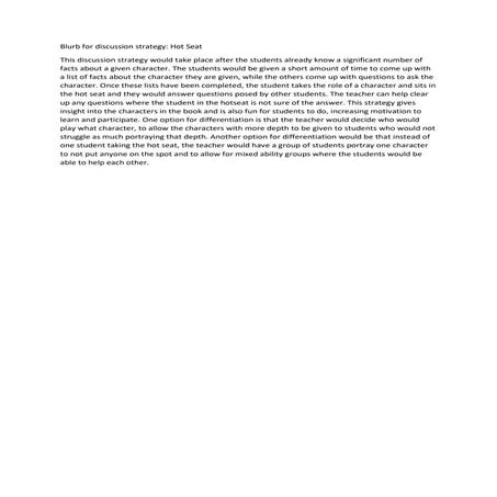 Hot Seat Discussion Strategy for Character Insights | PDF