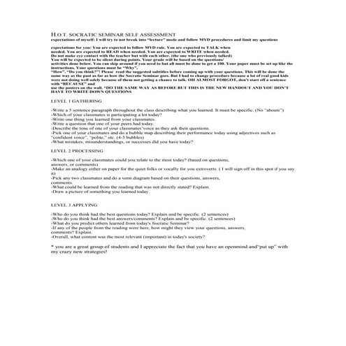 Socratic Seminar tiered | DOC | Educational Assessment | Education