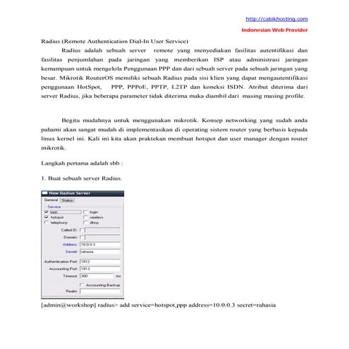 Hotspot mikrotik-radius | PDF