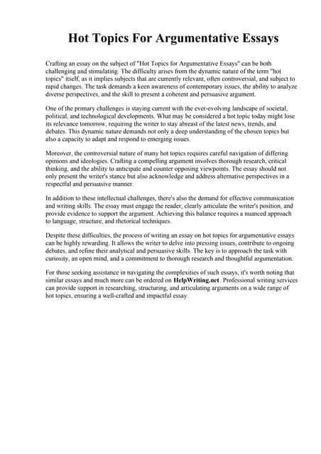 Topics For Argumentative Essay.pdf | Hobbies & Interests