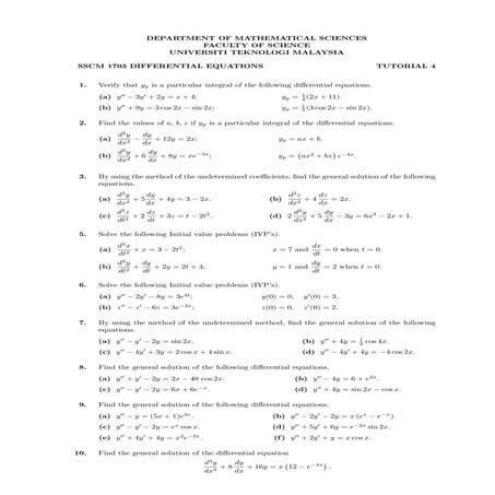 sscm 1703 - persamaan terbitan 1 - tutorial 4 | PDF