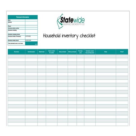 Household Inventory Checklist - Statewide Insurance | PPT