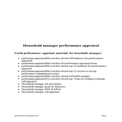 Housekeeper supervisor performance appraisal | DOC