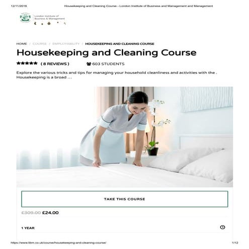 Housekeeping and Cleaning Course - LIBM | PDF