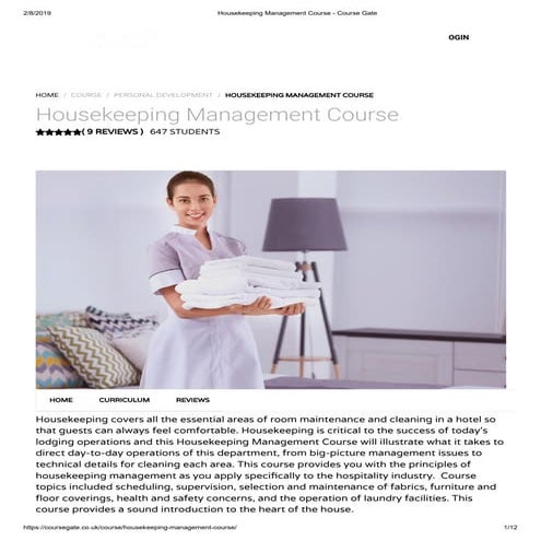 Housekeeping Management Course - Course Gate | PDF