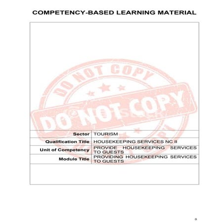 Progress and Achievement Chart for Housekeeping NC II