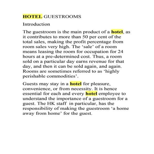 housekeeping notes for hotel management graduates | DOC