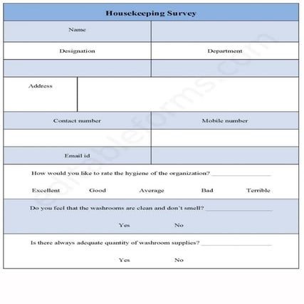 House keeping Survey Fillable PDF Template | PDF