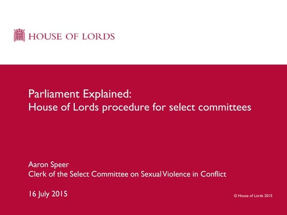 Introduction to Select Committees | PPT