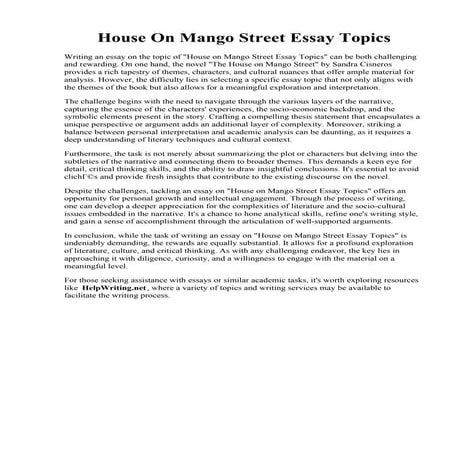 House On Mango Street Essay Topics. House on mango street literary ...