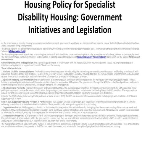 Housing Policy for Specialist Disability Housing Government Initiatives ...