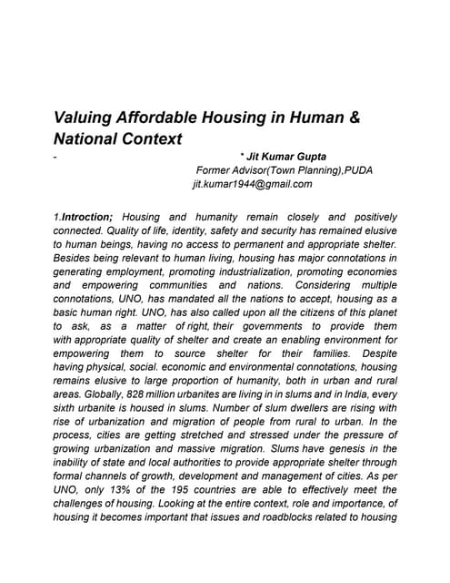 Housing -Role , Relevance, Importance - Pref | DOCX | Government Support and Welfare | Financial ...