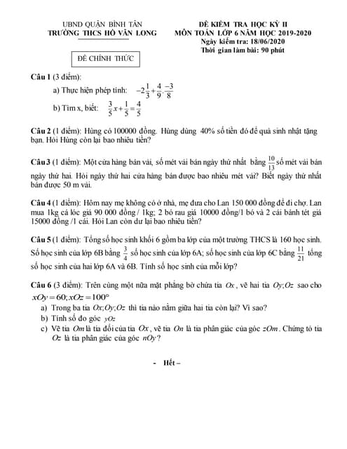 Đề Thi HK2 Toán 6 - THCS Trung Học Thực Hành Sài Gòn | DOCX
