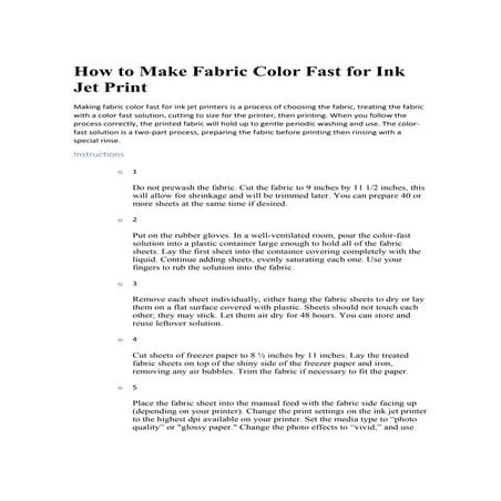 How to make fabric color fast for ink jet print | PDF