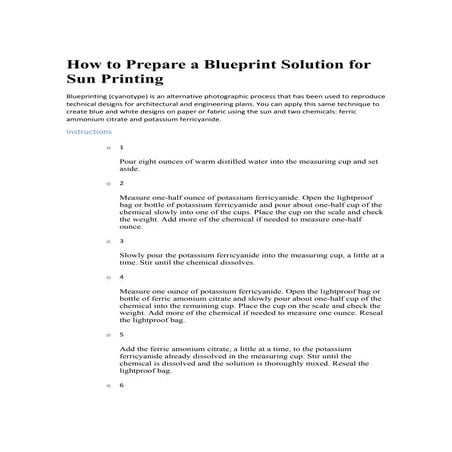 How to prepare a blueprint solution for sun printing | PDF
