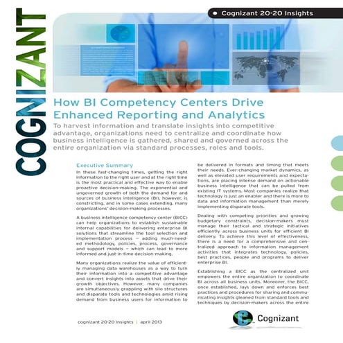 How BI Competency Centers Drive Enhanced Reporting and Analytics | PDF