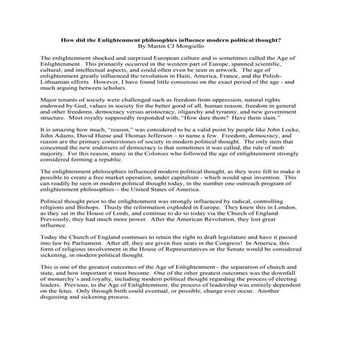 How Did The Enlightenment Philosophies Influence Modern Political ...
