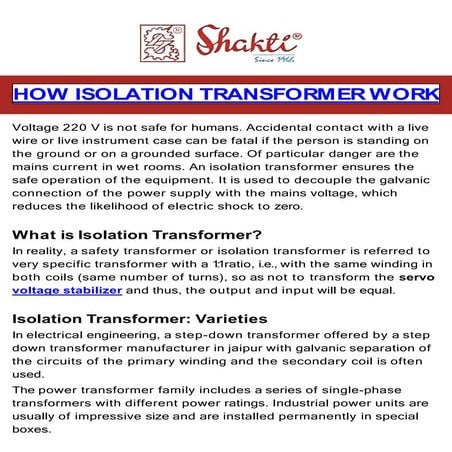 How Isolation Transformer Works - Shakti Electronics | PPTX