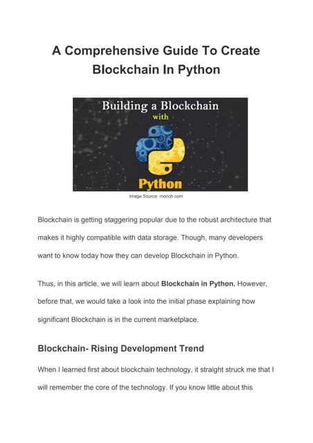 A Comprehensive Guide To Create Blockchain In Python Blockchain