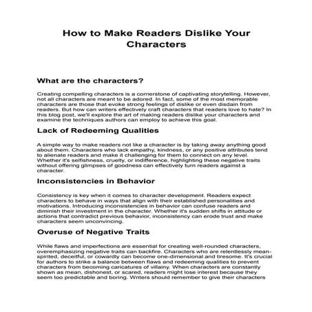 How to Make Readers Dislike Your Characters | PPT
