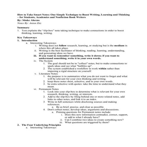 How To take smart notes Book Summary PDF How To take smart notes Book Summary PDF