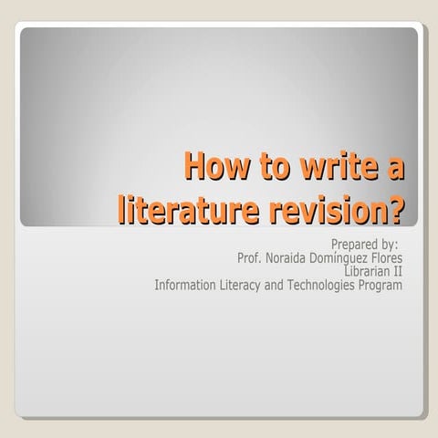 How To Write A Literature Revision | PPT