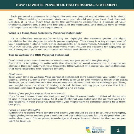 How to Write a Personal Statement for HKU | PDF